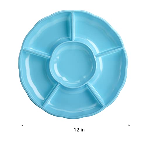 Frcctre 10 Pack 6 Sectional Round Plastic Appetizer Serving Platter, 12 Inch Disposable Divided Snack Serving Platter Food Platter Nut and Candy Serving Plate Veggie Fruit Dish Platter