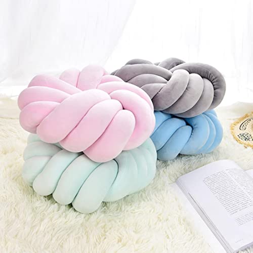 Knotted Throw Pillow, 13.7'' Round Pillows Decorative Throw Pillows for Couch Chair Sofa Cushion, Knit Knot Ball Pillow for Living Room Bedroom Car, White