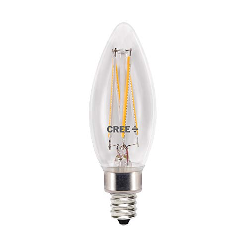 Cree Lighting B11 Clear Glass Filament Candelabra 60W Equivalent LED Bulb, 500 lumens, Dimmable, Soft White 2700K, 25,000 Hour Rated Life, 90+ CRI, Good for Enclosed | 2-Pack
