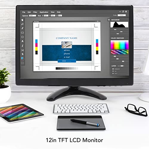 Garsentx 12 Inch TFT LCD Monitor with AV BNC VGA Input 1280x800 Portable Mini HD Color Screen Display with Built in Speaker Remote Control