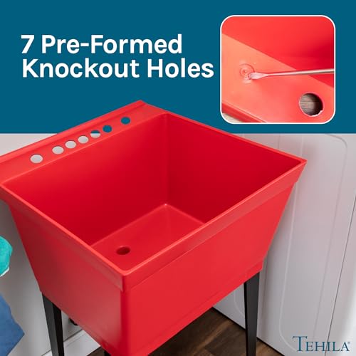 Grey Utility Sink Laundry Tub With Pull Out Faucet (PARENT) (Red Tub, Black Faucet)
