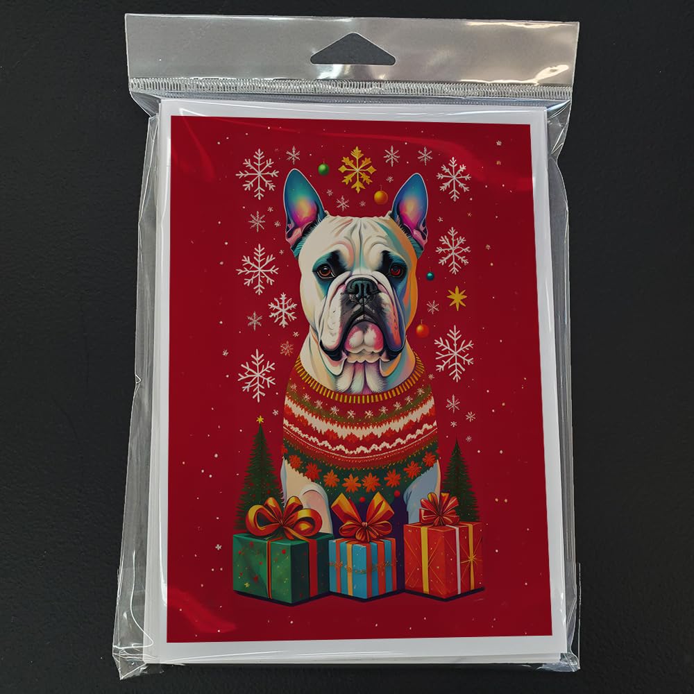 Caroline's Treasures DAC3054GCA7P White Boxer Cropped Ears Holiday Christmas Greeting Cards Pack of 8 Blank Cards with Envelopes Whimsical A7 Size 5x7 Blank Note Cards