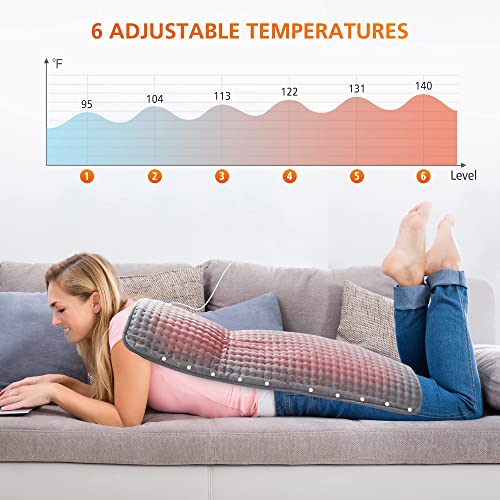 Snailax Heating Pad & Foot Warmer, 17"x33" Electric Large Heating Pads for Back Pain Muscle Pain Relief, Dry & Moist Heat Option, 6 Temperature Settings & Auto Shut Off, Washable, Grey