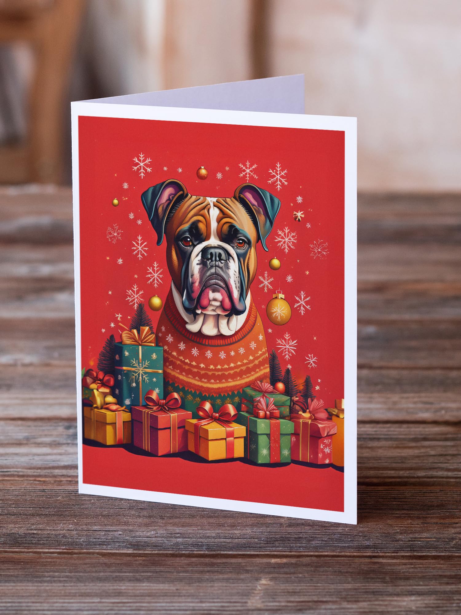 Caroline's Treasures DAC3055GCA7P Fawn Boxer Holiday Christmas Greeting Cards Pack of 8 Blank Cards with Envelopes Whimsical A7 Size 5x7 Blank Note Cards