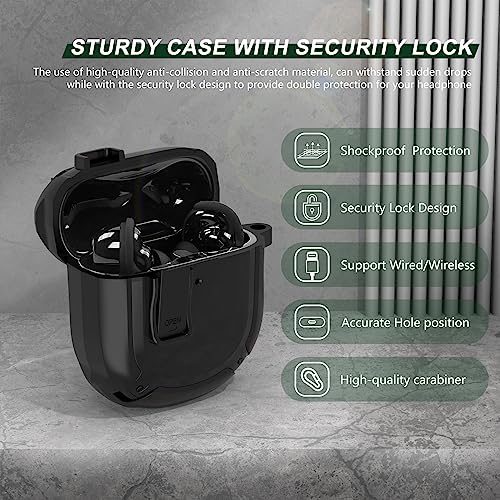 Halunbaby for Bose QuietComfort Earbuds II (2022)& New Bose QuietComfort Ultra Case Cover with Secure Lock Clip Super Protective Hard Shell Shockproof Cover with Carabiner for Men Women Gift (Black)
