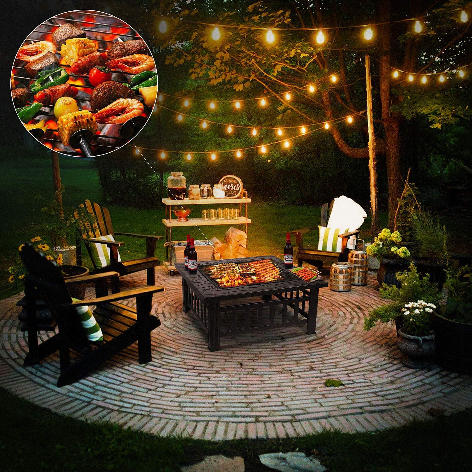 GRAND PATIO Outdoor Drayton 24in Round Concrete Wood Burning Patio Grill Fire Pit, Gray