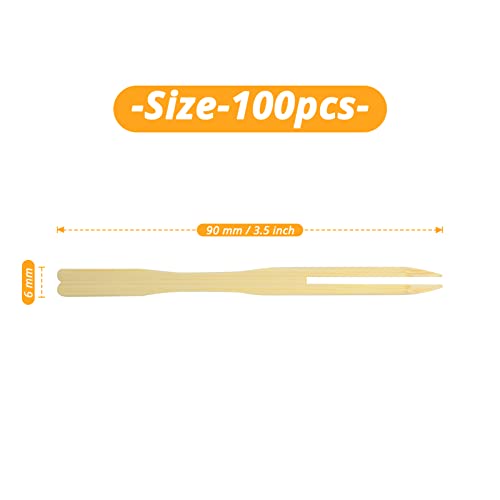 Sihuuu Bamboo Forks,100 PCS Square Mini Fruit Forks, Buffet Appetizer Picks, Small Finger Food Forks, Cocktail Forks for Party Appetizer, Catering Pastry, Dessert Prongs