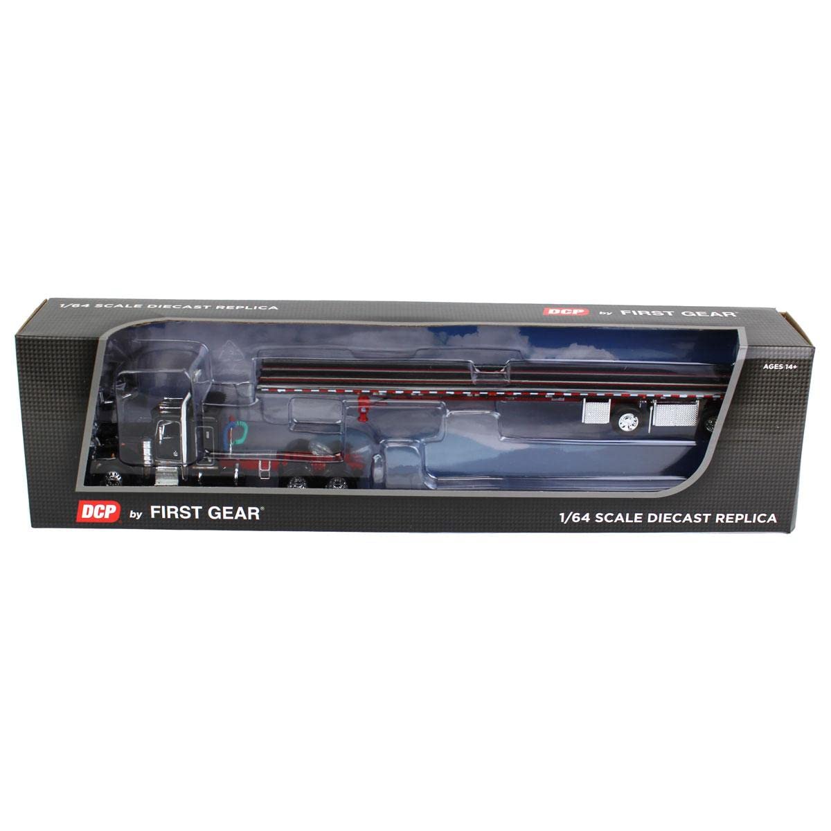 DCP 1/64 Black Peterbilt 359 w/ 63" Flattop Sleeper & 53' Wilson Roadbrute Flatbed Trailer 60-1538