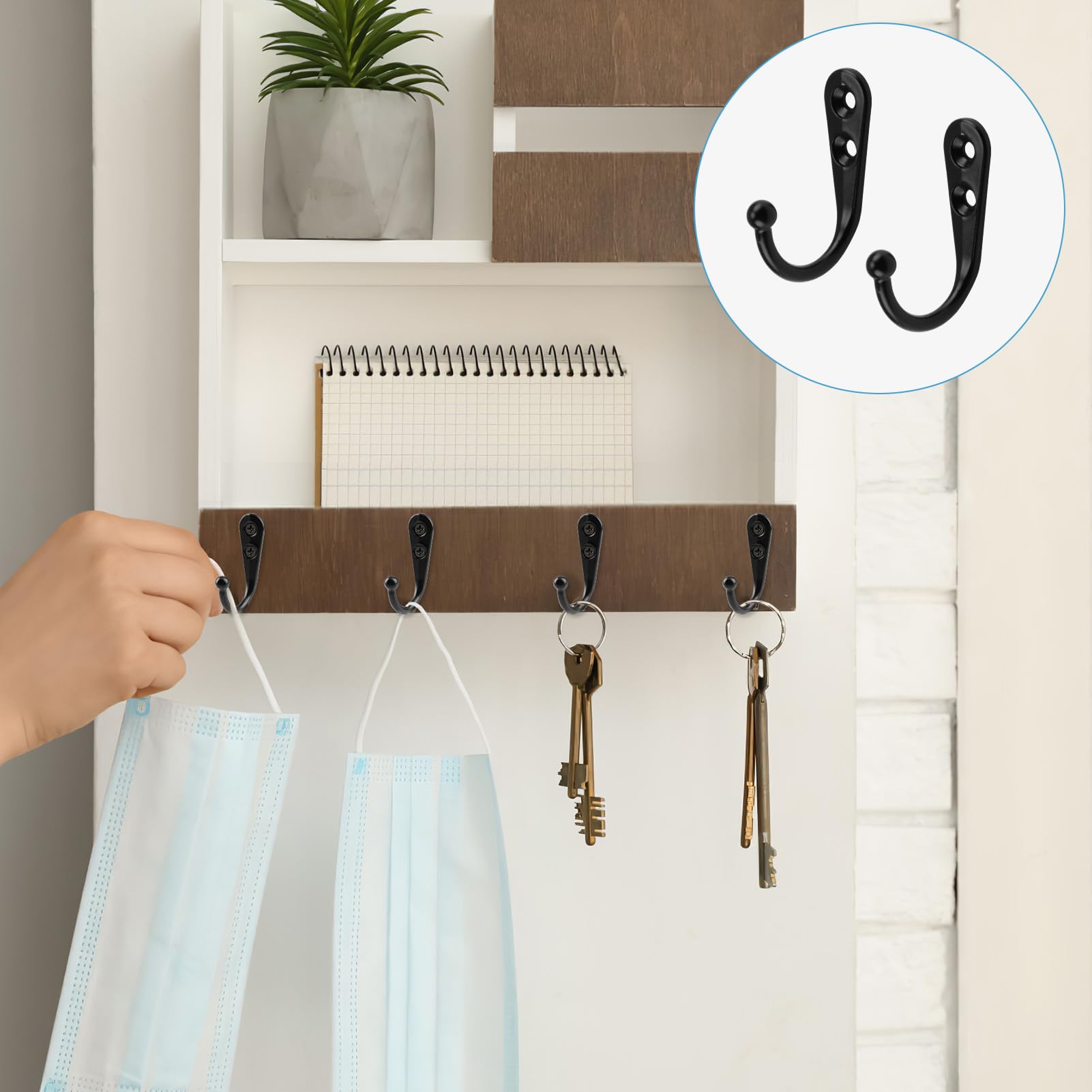 hoeslaw 20PCS Wall Mount Coat Hooks, Metal Heavy Duty Hanger with 40PCS Screws, Rustproof Wall Mout Hook for Hanging Towel Robe Bag Cup Bathroom Bedroom Kitchen Living Room Hotel Garage Pool (Black)