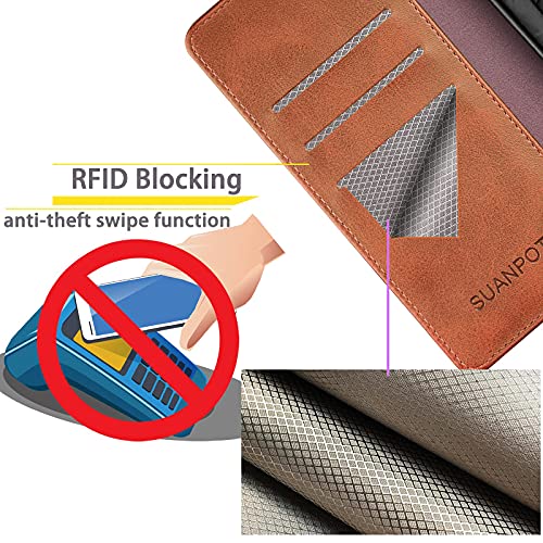 SUANPOT for iPhone 13(NON 13Pro)6.1 inch 5G with RFID Blocking Wallet case Credit Card Holder,Flip Book PU Leather Phone case Shockproof Cover cellphone Women Men for Apple 13 case Wallet Light Brown
