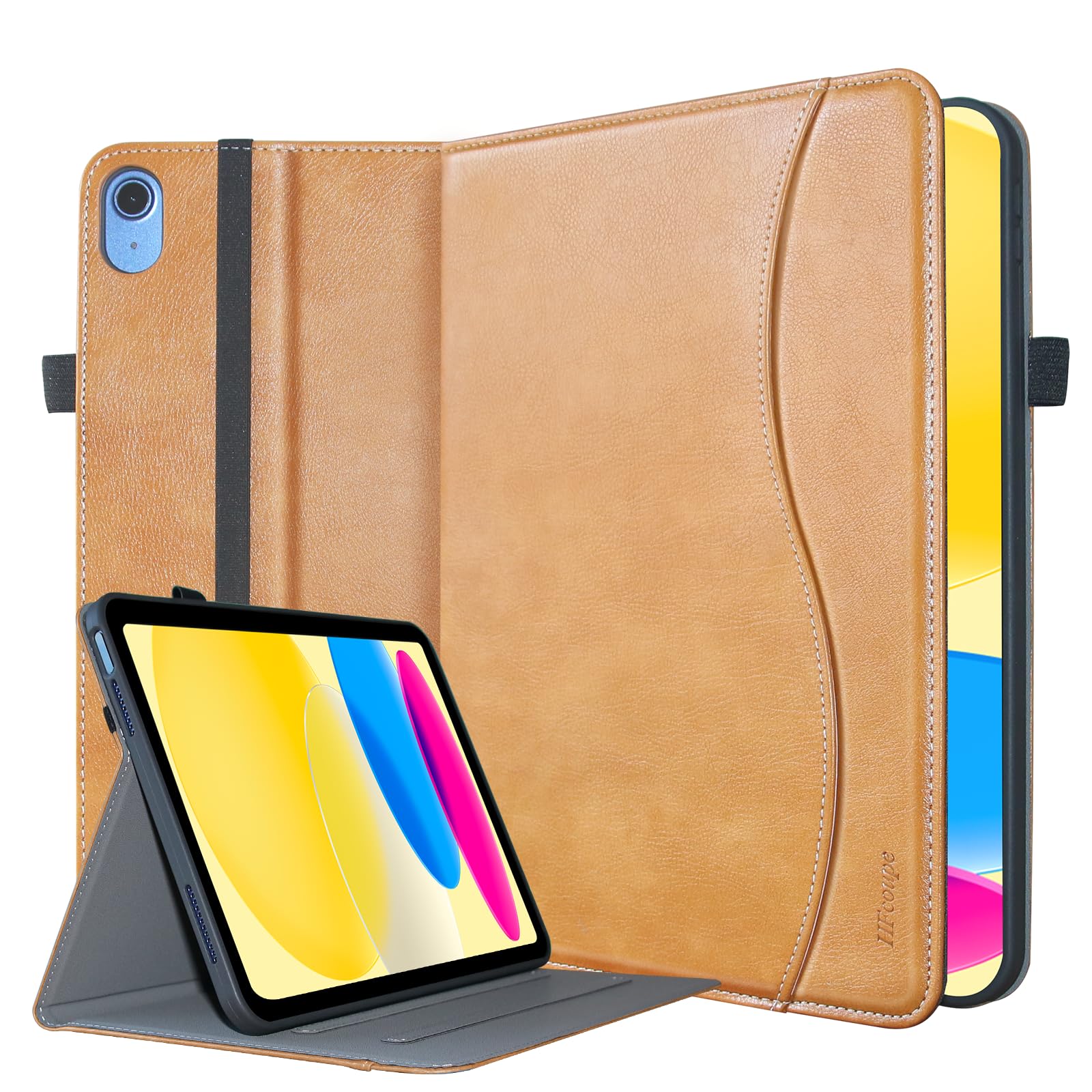 HFcoupe for iPad Gen 10 Case 10.9 Inch 2022, Slim 10th Gen iPad Case with Pocket and Magnetic Closure, Multi-Angle Viewing Stand Stitch Folio Cover with Auto Sleep/Wake, Blue