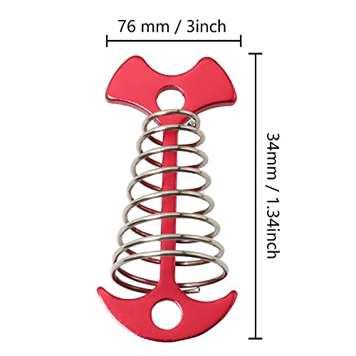 CSNSD Guyline Cord Adjuster 6PCS 3 Inches Red Adjustable Spiral Shaped Spring Fishbone Deck Anchor Tent Pegs Rope Tensioner Rope Buckle Tent Hooks Board Pegs for Camping Hiking Equipment