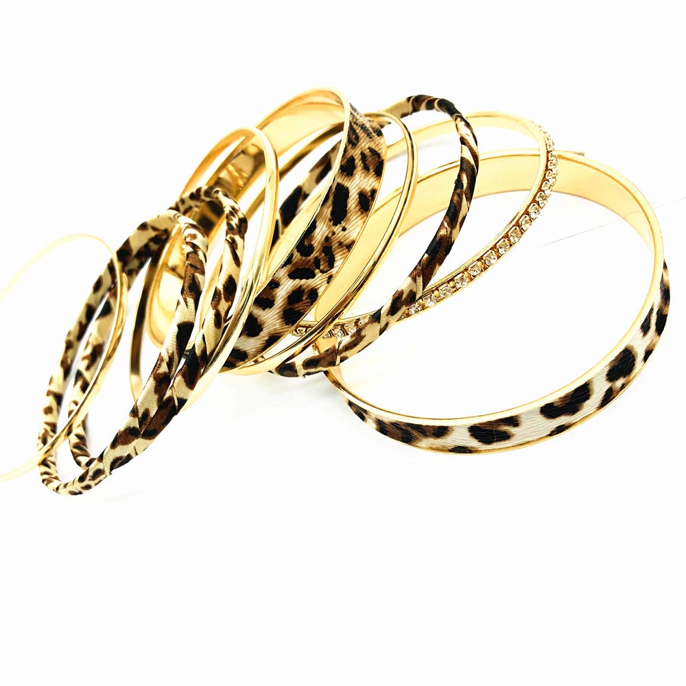 COLORFUL BLING 8-12Pcs Mottled Leopard Bangle Bracelet Set Stackable for Women Indian Multilayer Punk Gold Tone Wrapped Cuff Bracelets Wristband Statement Jewelry-white resin