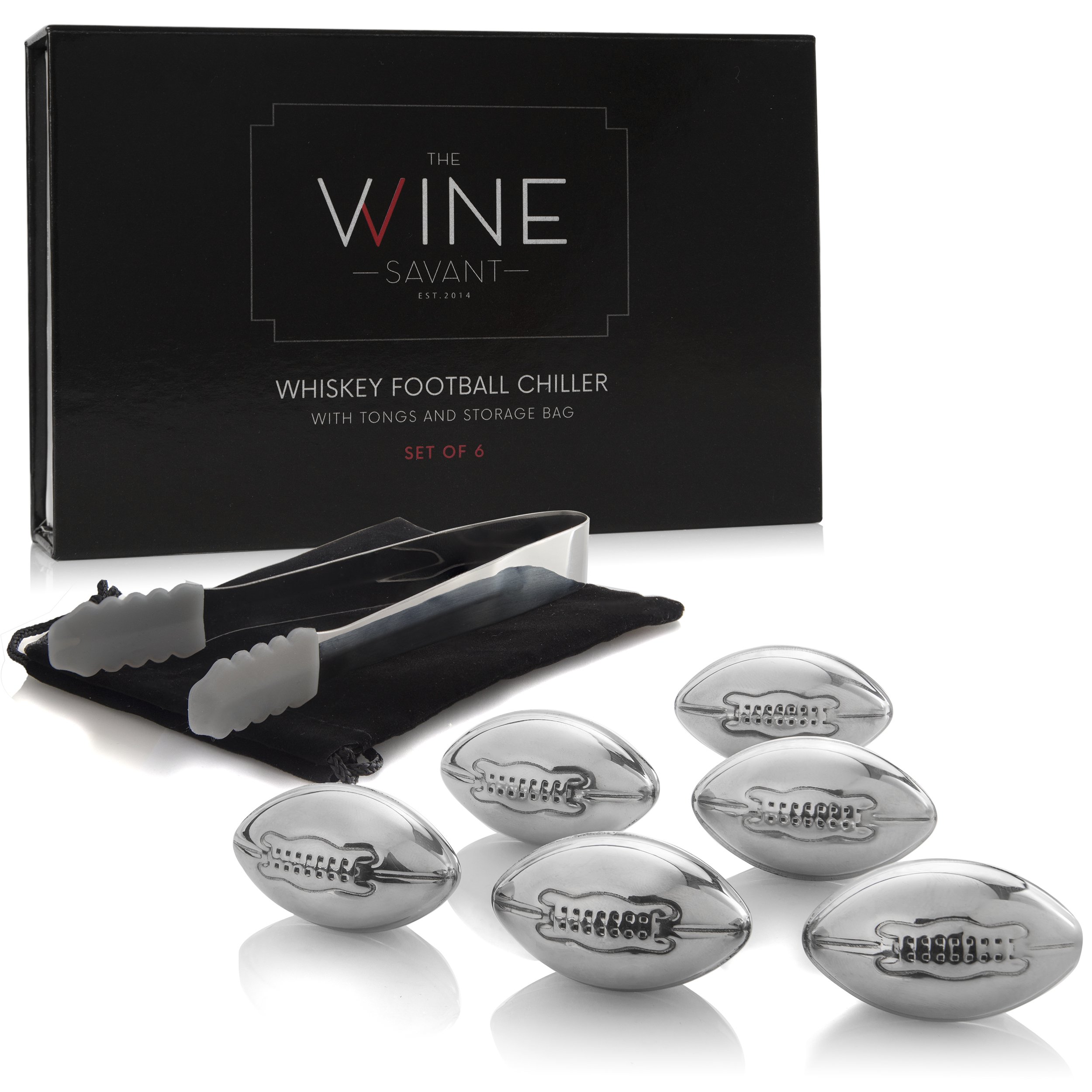 Football Whiskey Stones, Superbowl Chillers, Whiskey Rocks, By The Wine Savant Great for Parties or for Bar Use Tool, 6 Stones Rocks Cubes for Whiskey, Bourbon Vodka, Scotch