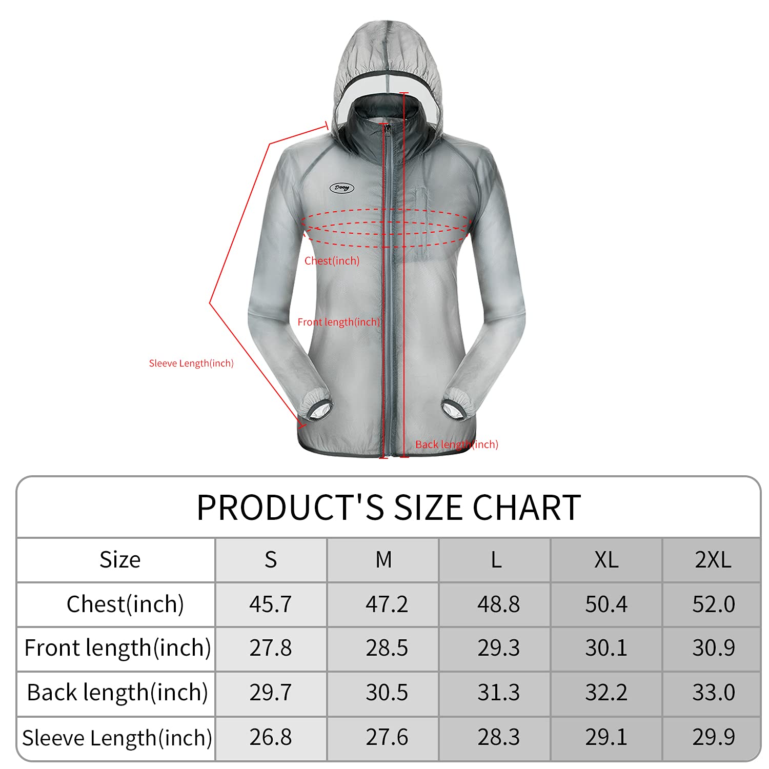 Dooy Sun Protection Jacket Ultra Thin Lightweight Breathable Packable Outdoor Cycling Jacket Hoodie Skin Clothing for Men & Women(Grey,2XL)