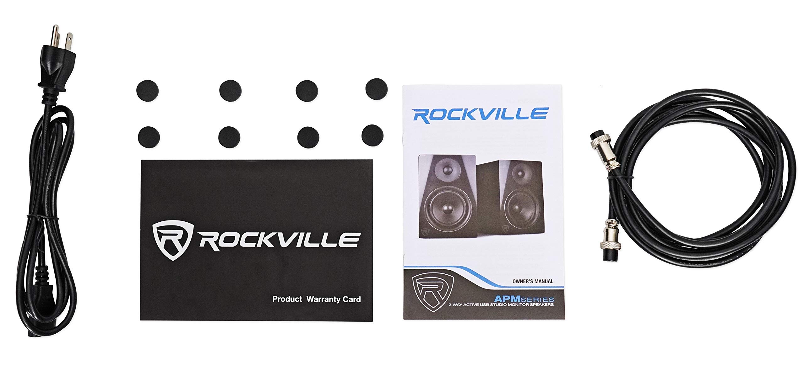 Rockville APM8W Powered USB Studio Monitor Speaker Pair in White, 8", 2-Way, 500W, EQ, MDF Wood, RCA/XLR, Perfect for Studios, Recording, Music