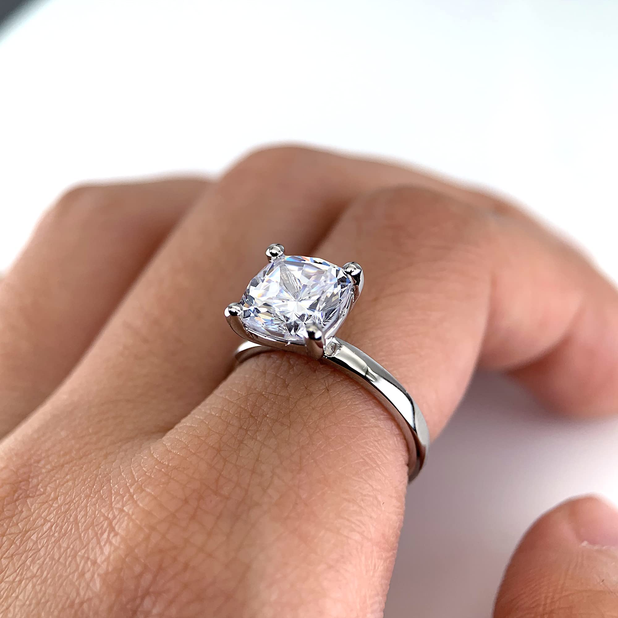 Cushion Cut 8 * 8mm 2.5ct Cubic Zirconia CZ 925 Sterling Silver Engagement Rings For Women Wedding Rings Size 5-10 (7.5)