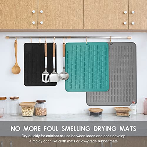Silicone Dish Drying Mat,Drying Mat for Kitchen Counter, Silicone Trivets/Pot Holders ,Heat Resistant Mat,Easy to Drain and Clean Large Drainboard Mat, Dish Drainer Pad (17.72 x 15.75Inches, black)