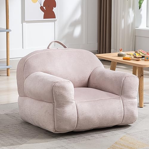 LETESA Kids Bean Bag Chair, Comfy Velvet Fabric Beanbag Chair, Memory Sponge Filled Bean Bag for Living Room, Bedroom, Indoor, No Assembly Required (Pink )