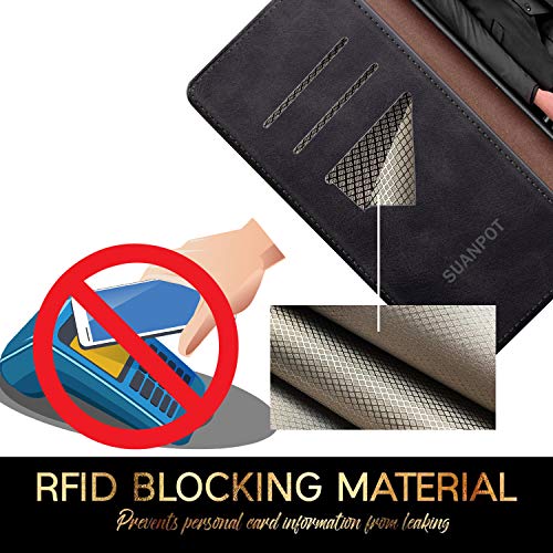 SUANPOT for Samsung Galaxy S10+ /S10 Plus 6.4 (Not Fit S10,S10e) Leather Wallet case for Men with RFID Blocking Credit Card Holder, Flip Folio Book Cell Phone Cover Shockproof case Pocket 2018 Black