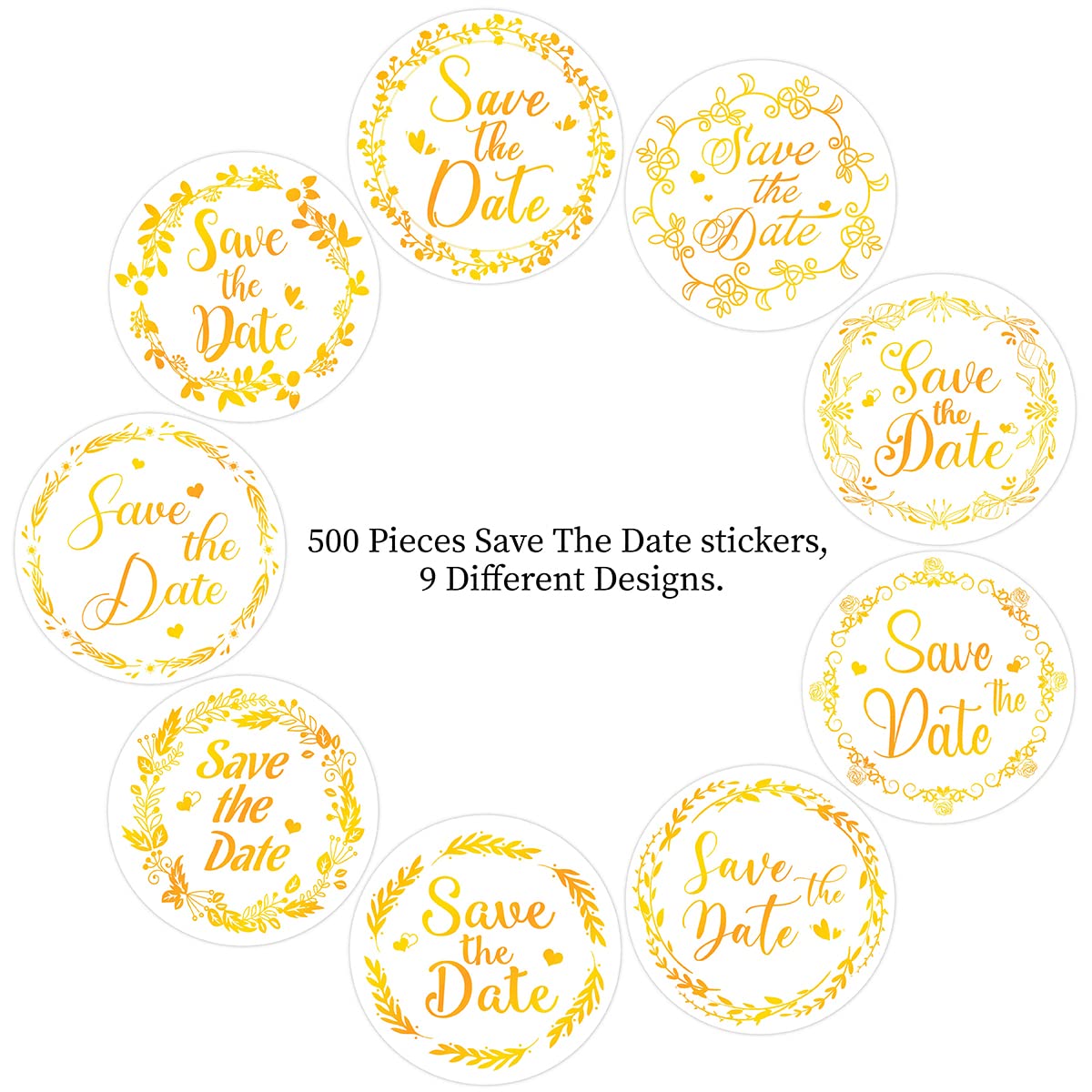 Save The Date Stickers Labels 500 Pieces Per Roll Real Gold Foil Embossed Envelope Stickers for Birthday Wedding Baby Shower Party Invitation 1.5 Inch