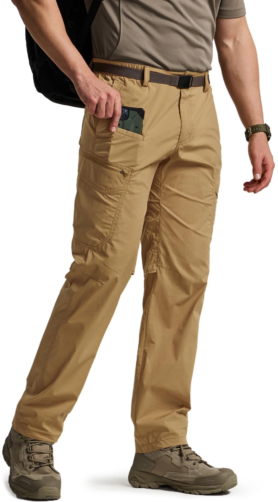 CQR Men's Quick Dry Tactical Pants, Water Resistant Outdoor Pants, Lightweight Stretch Cargo Work Hiking Pants, Driflex Cargo Charcoal, 36W x 30L