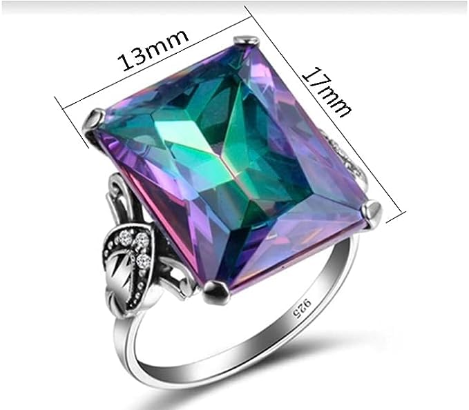 CTDFJRYFF 925 Sterling Silver Natural Topaz Ring 5ct Square Perfect Cut Rainbow Topaz Promise Ring CZ Eternal Engagement Wedding Ring (US Code 5-12) COLOUR(11)