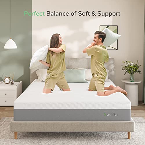 Novilla King Mattress, 12 Inch Cooling Gel Memory Foam Mattress in a Box, Foam Mattresses for Cooler Sleep & Pressure Relief, Medium Soft Bed Mattresses with Motion Isolation, Vibrant