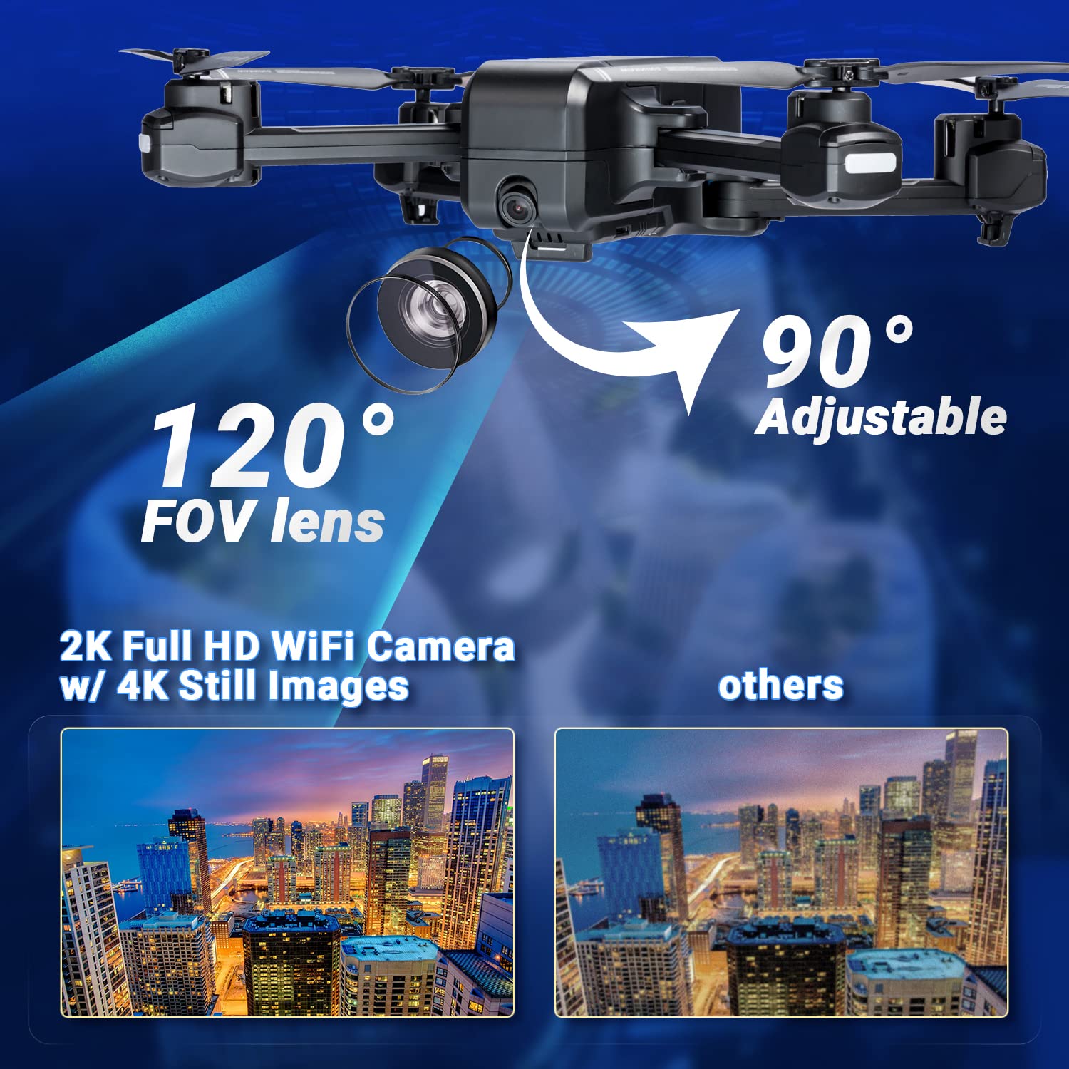 Contixo 4K GPS Quadcopter Drone with HD FPV Camera Live Video for Adults with Custom Case & 2 Batteries