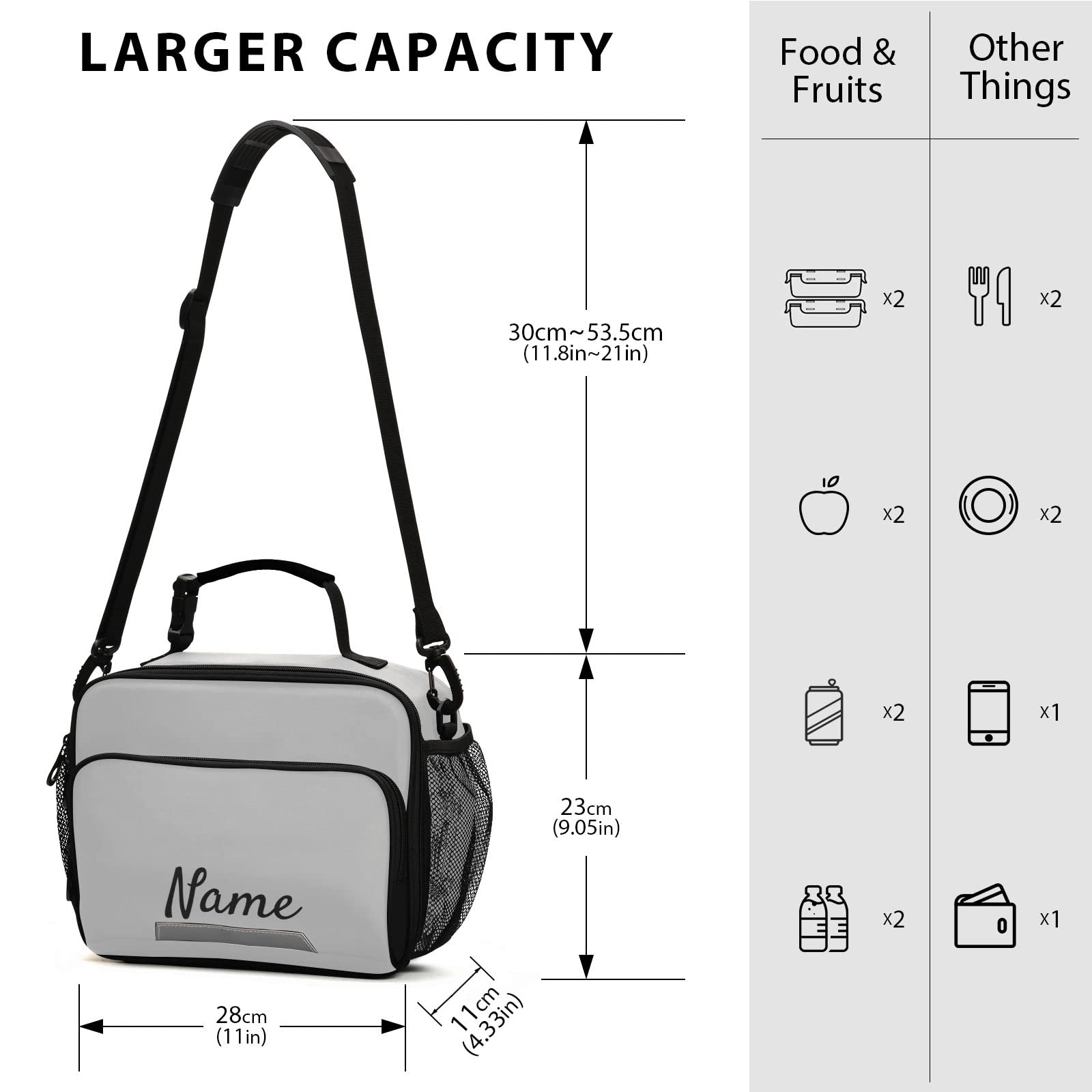 Custom Grey Kids Lunch Bag personalized your name Insulated Lunch Bags Reusable Lunch Box Lunch Tote Bag for School Office Work Picnic