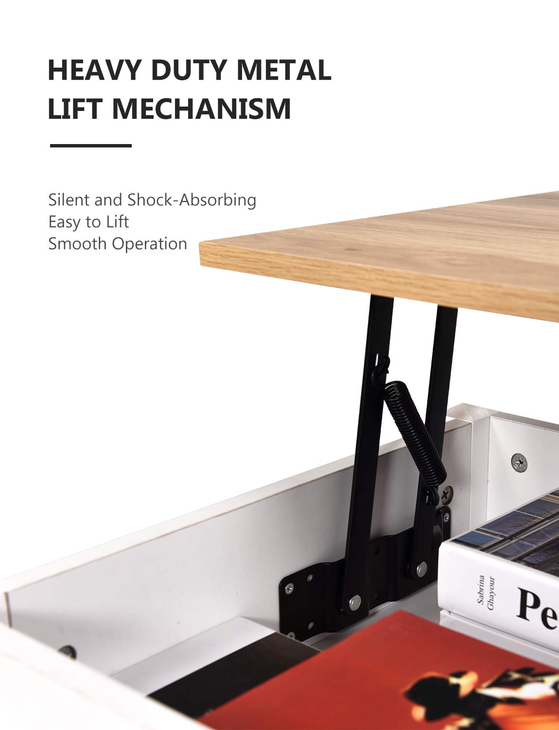 Catrimown Lift Top Coffee Table with Shelves, Modern Lift Tabletop Dining Table with Hidden Compartment and 3 Cube for Home Office Living Room Reception, Real Wood Legs, White.