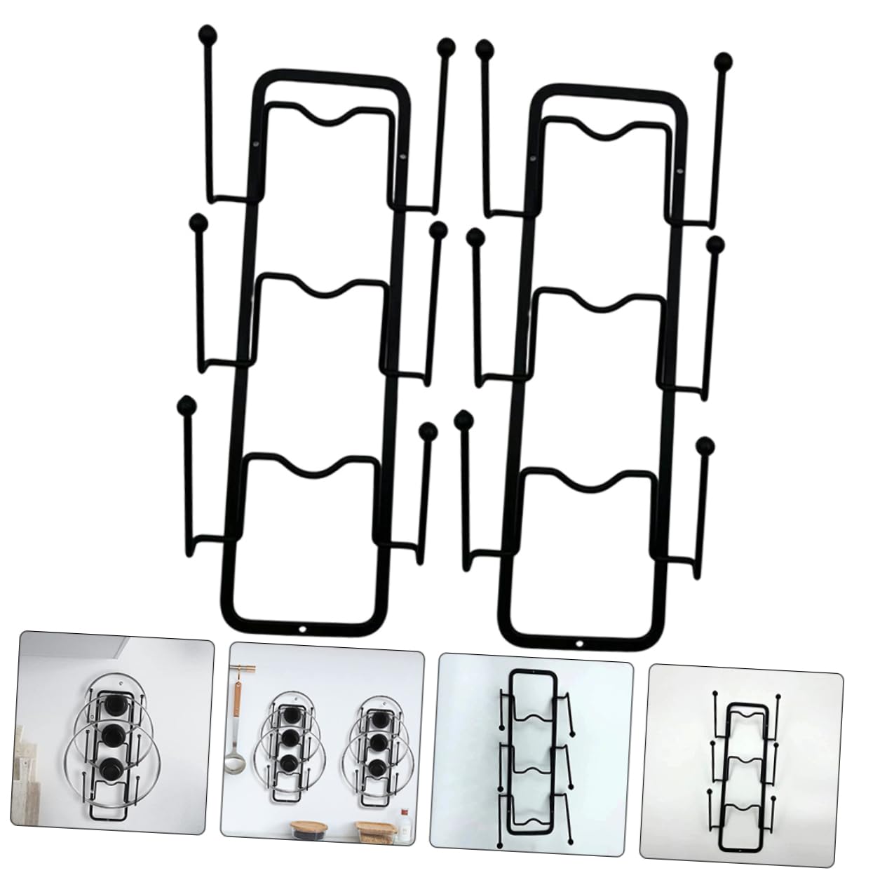 DECHOUS 4 Pcs Three Layer Pot Lid Hanging Decor Wall Bracket Wall Hooks Decorative Pan Lid Organizer Saucepan Lid Holder Kitchen Towel Hanger Reusable Pot Lid Holder Pot Rack