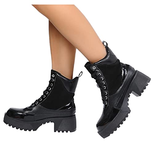 FASDNENDYS Medium Boots Boot Women's Shoes Casual Buckle Fashion Heel Leather Womens Boots with Memory Foam Black