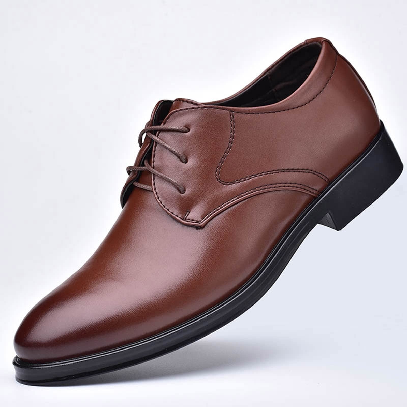 FASDNENDYS Fashion Style Men's Breathable Comfortable Business Lace Up Work Leisure Solid Color Leather Shoes Low Profile Shoes Men Brown