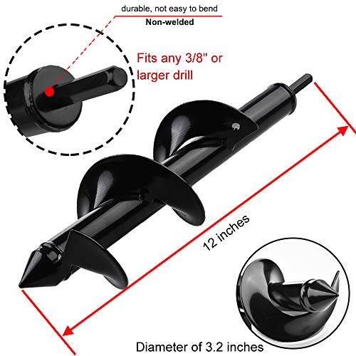 GeSoon 12"x3.2" Strong Auger Spiral Drill Bit for Planting, Garden Drill Planter Post Hole Digger, Used to Dirt/Hard Soil/Clay for 3/8" Hex Driver Drill