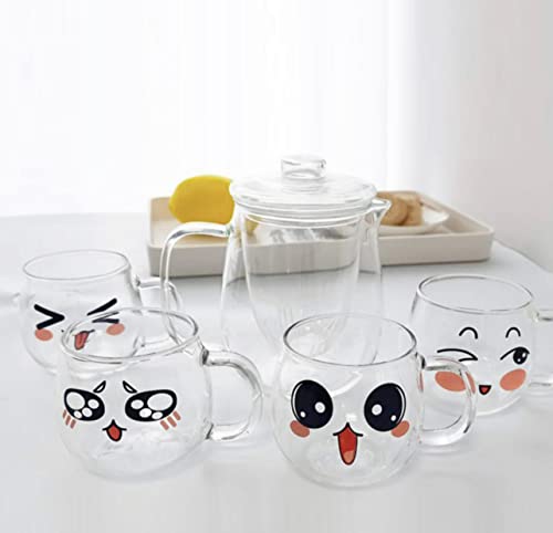Glass Coffee Mugs Set Of 4 (200ml) Espresso Glass Cups Perfect For Milk, Latte, Tea, Cappuccino (Cute Cups)