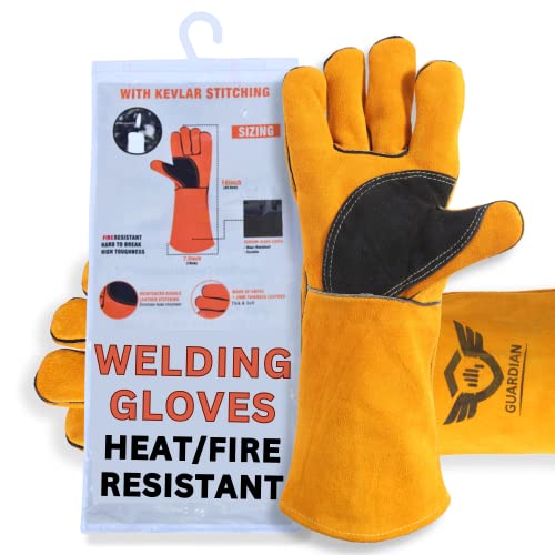 Guardian Leather Welding Heat Resistant Gloves – 16” All-In-One Stick/Mig/ Tig Welding Gloves Use as Mitts BBQ Gloves, Grill Gloves, Oven Gloves & More - Built to Last with Industrial Strength Sewing
