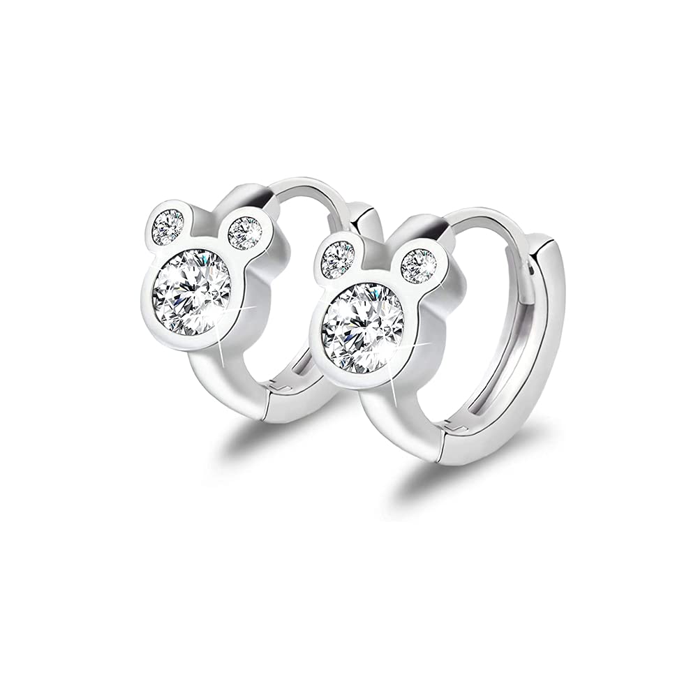 Cubic Zirconia Small Hoop Earrings 925 Sterling Silver Plated Hypoallergenic CZ Mouse Cute Cartilage Huggie Hoops for Women Girls 16G Piercing Ear Stud (Clear)
