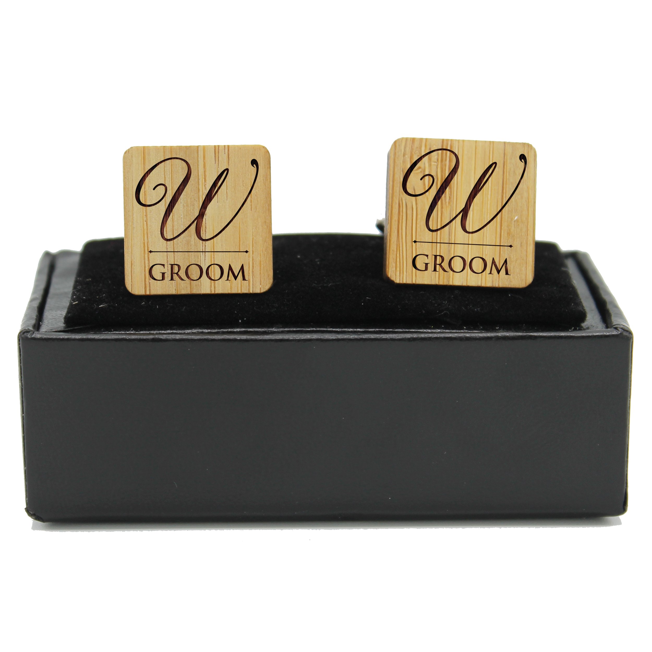 Custom Personalized Wood Cuff Links - Engraved Wooden Cufflinks for Groom, Groomsmen, Best Man, Wedding Party (Square)