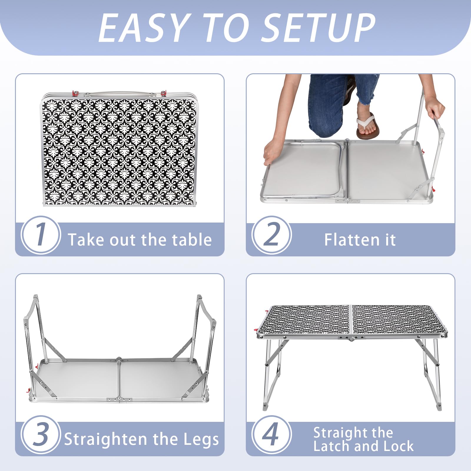 Coobi Small Folding Table,2 Foot x 16.5 inch Fold-in-Half Portable Folding Card Table,Ultralight with Carrying Handle,Black