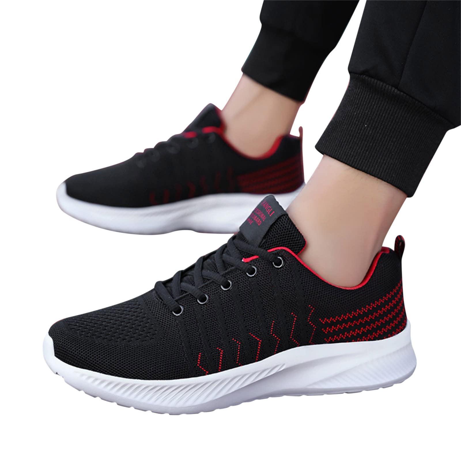 FASDNENDYS Men Colorblock Mesh Lace Up Casual Shoes Comfortable Breathable Soft Sole Mens Sneaker 626 Red