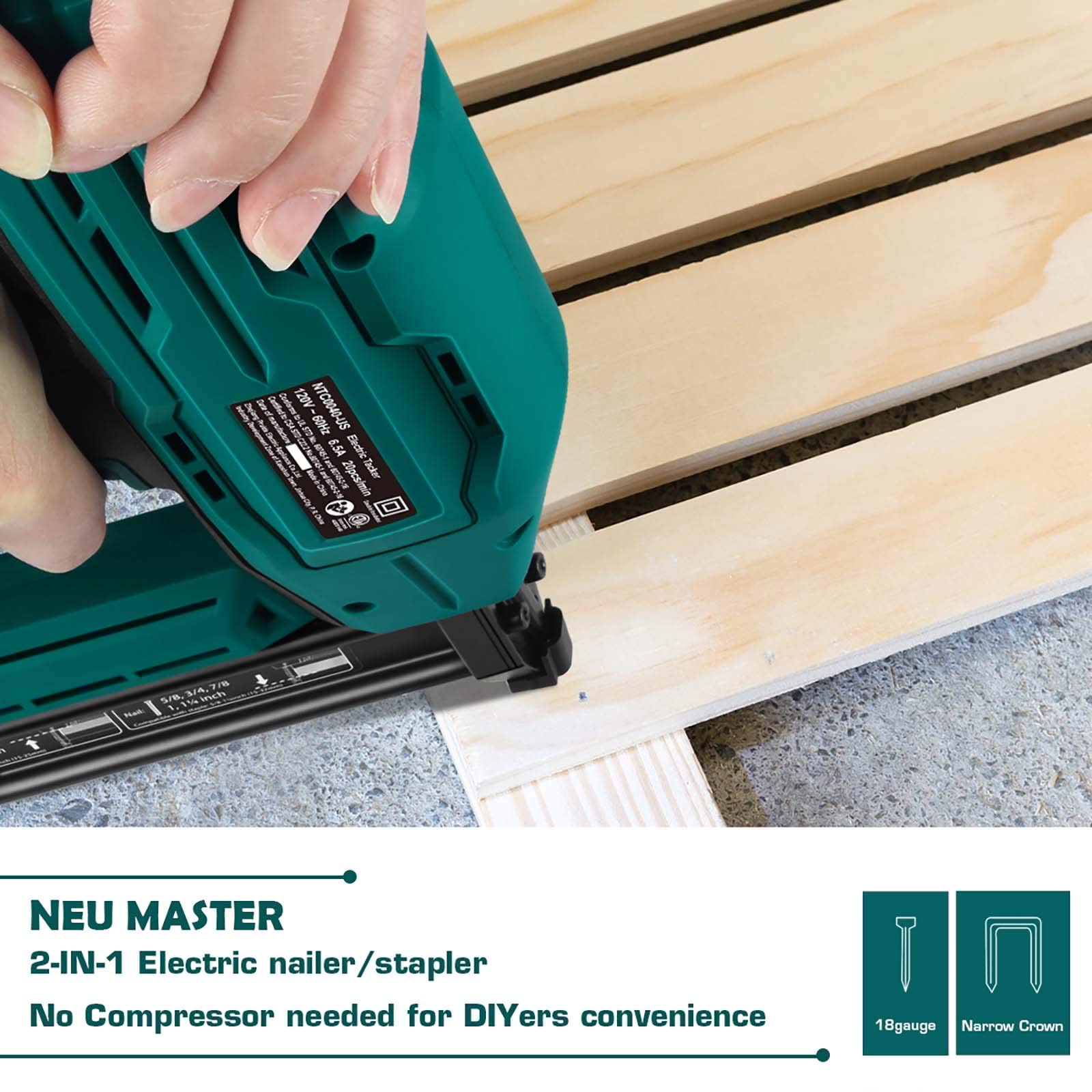 Electric Brad Nailer(1/4'' Narrow Crown Staples 400pcs and Nails 100pcs Included) and Variable Temperature Heat Gun with LCD Digital Display and 6 Nozzles Attachments