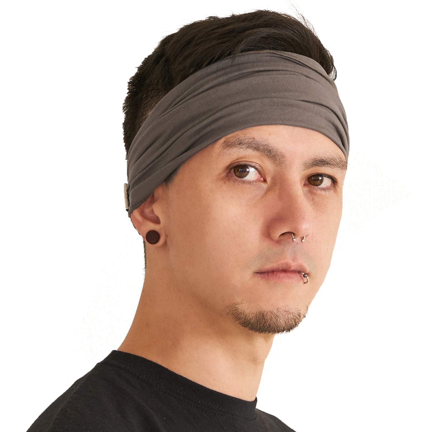 Charcoal Gray Japanese Bandana Headbands for Men and Women ā Comfortable Head Bands with Elastic Secure Snug Fit Ideal Runners Fitness Sports Football Tennis Stylish Lightweight M