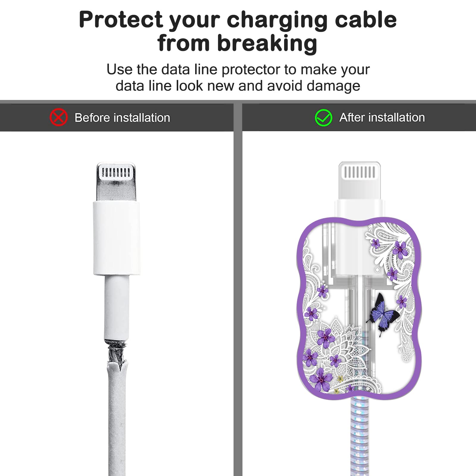 DiyGody Flowers Cable Protector for iPhone 18W/20W Charger with Cute White Lace Waves Shell Design,Data Line Cable USB Wire Saver Charger Protector Compatible with iPhone 11 12 13 14 Pro Max Plus
