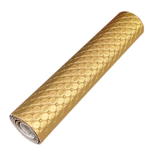 HYANG Embossed Geometric Diamond PU Gold Faux Leather Sheets 1 Roll 12"X53"(30cmX135cm), Faux Leather Very Suitable for Crafts Making Leather Earrings, Bows, Handbag ,Sewing