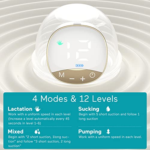 Paruu R10 Wearable Breast Pump Hands-Free, Electric Portable Breast Pump with 4 Modes & 12 Levels, Rechargeable & Smart Display, Memory Function, 19/21/25mm Flange, 2 Pack (Gold)