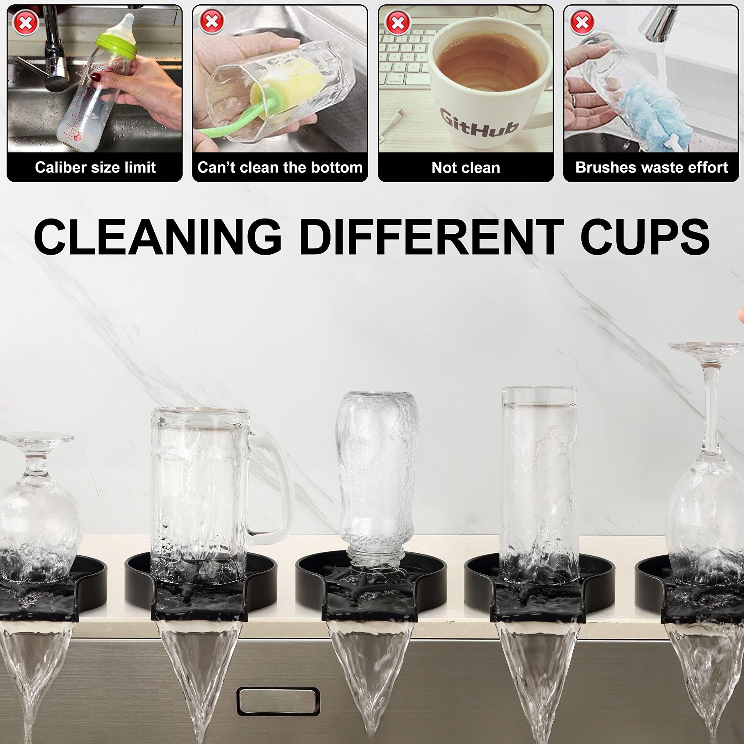 Glass Rinser For Kitchen Sink - Metal Cup Washer, Faucet Cup Rinser Cleaner Kitchen Sink Bottle Washer For Bar, Matte Black