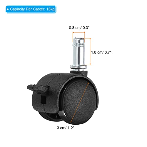 PATIKIL 1 Inch Swivel Casters, 8 Pack Nylon 360 Degree Universal Circlip Swivel Stem Wheels with Brake for Chair Furniture Replacement, Black