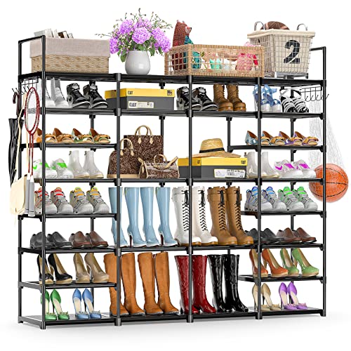 Polegas Large Shoe Rack Shoe Organizer for 62-66 Pairs Shoes and Boots, Metal Shoe Rack Organizer, 8 Tiers Shoe Storage Shelf, Space Saving Shoe Cabinet for Entryway Closet Garage Bedroom Cloakroom