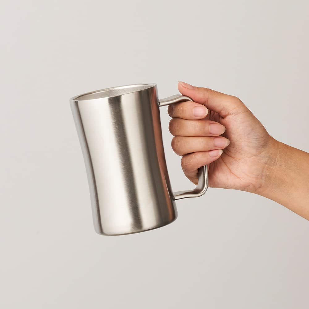 Doshisha Drinking Mug, 14.2 fl oz (420 ml), Dishwasher Safe, Heat Retention, Cold Retention, Vacuum Insulated, Beer Mug, Silver